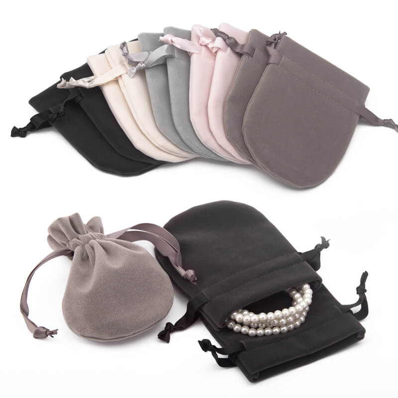 Soft Flannel Pouch for Jewellery Twisted Rope Cord Drawstrings