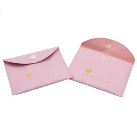 Hot Stamping Logo Pu Leather Envelope Pouch with button closure